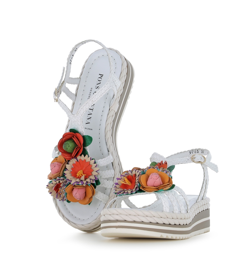 Sandalias de flores Pons Quintana Milan 9785 milk cuero blanco