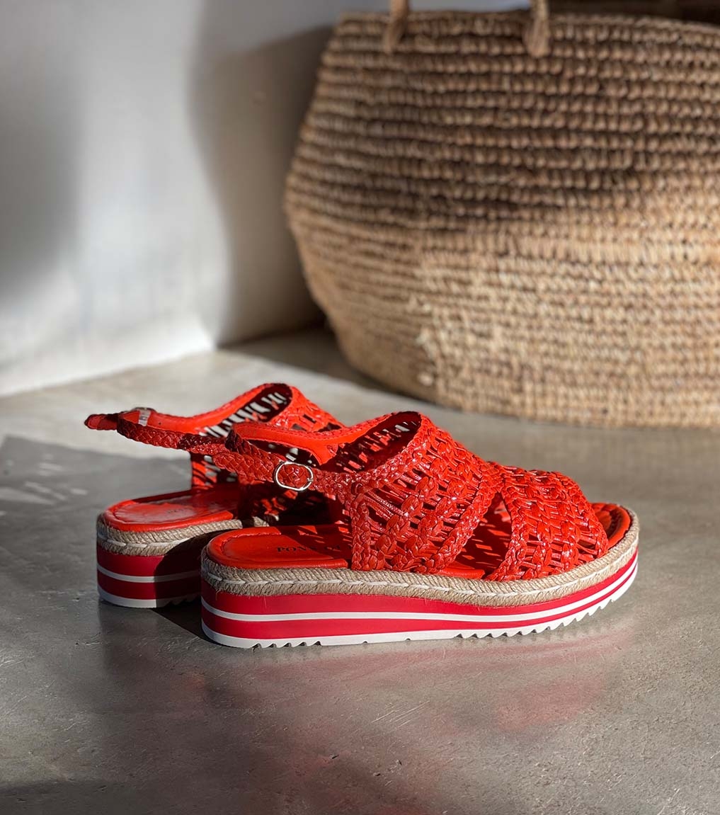 Sandalias rojas Pons Quintana Milan 9786 mandarina de cuero trenzado