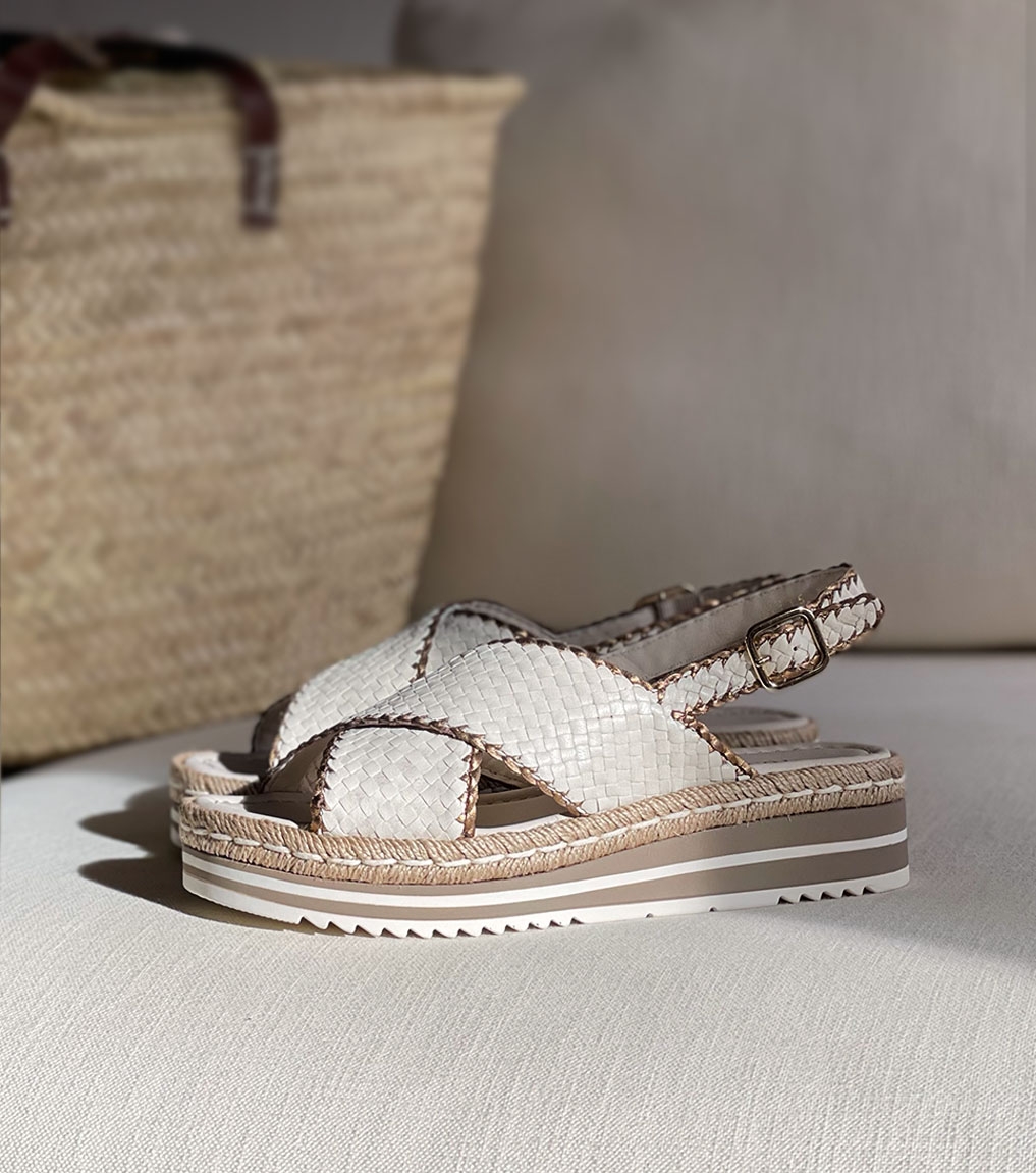 Sandales en cuir tressé Pons Quintana Milan 10715 salinas blanc